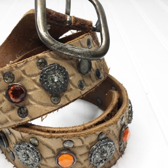 Vintage | Accessories | Leather And Gemstone Boho Western Belt | Poshmark